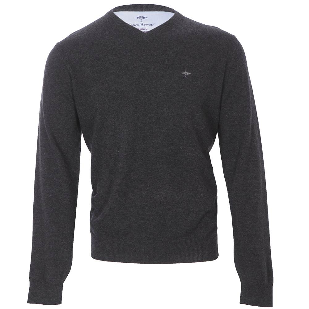 Fynch Hatton Merino Cashmere Anthra V Neck Jumper | Masdings