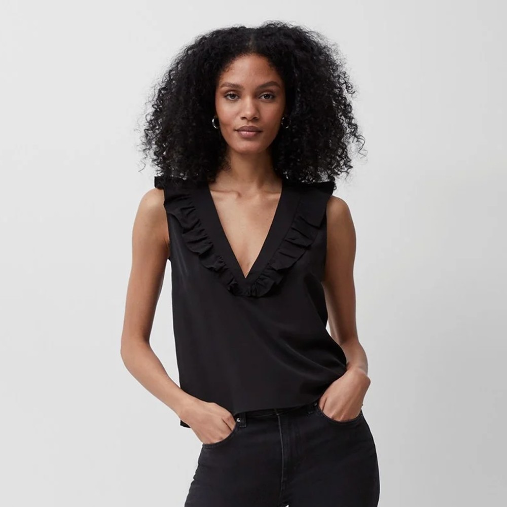French Connection Crepe Light V Neck Ruffle Top | Oxygen Clothing