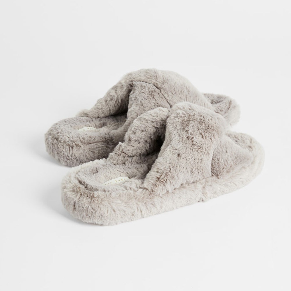 Ted Baker Lopply Faux Fur Cross Over Slipper | Oxygen Clothing