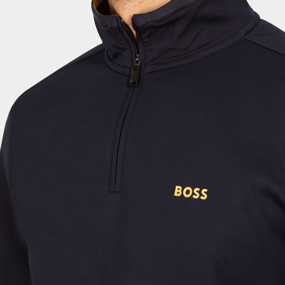 BOSS Athleisure Gold Logo Half Zip Sweatshirt | Oxygen Clothing