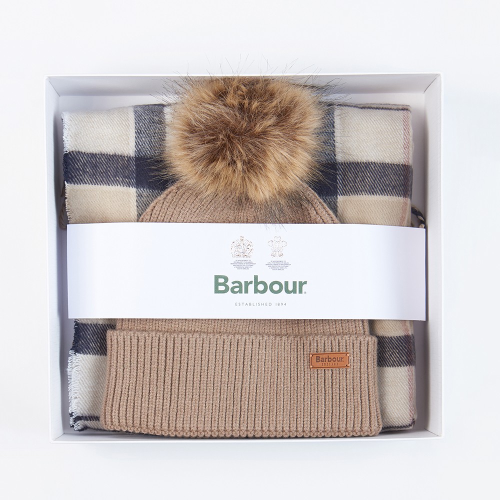 Barbour Lifestyle Dover Beanie & Hailes Scarf Gift Set | Oxygen Clothing