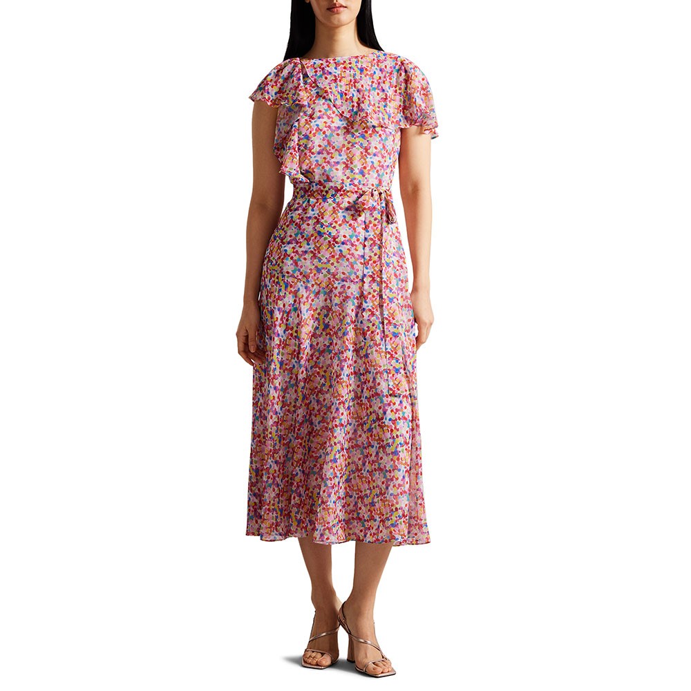 Ted Baker Priiyah Midi Belted Tea Dress With Ruffles | Oxygen Clothing