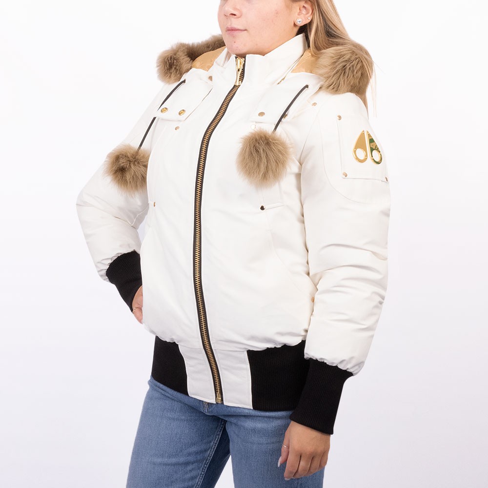 Moose Knuckles Gold Debbie Shearling Bomber Jacket | Oxygen Clothing