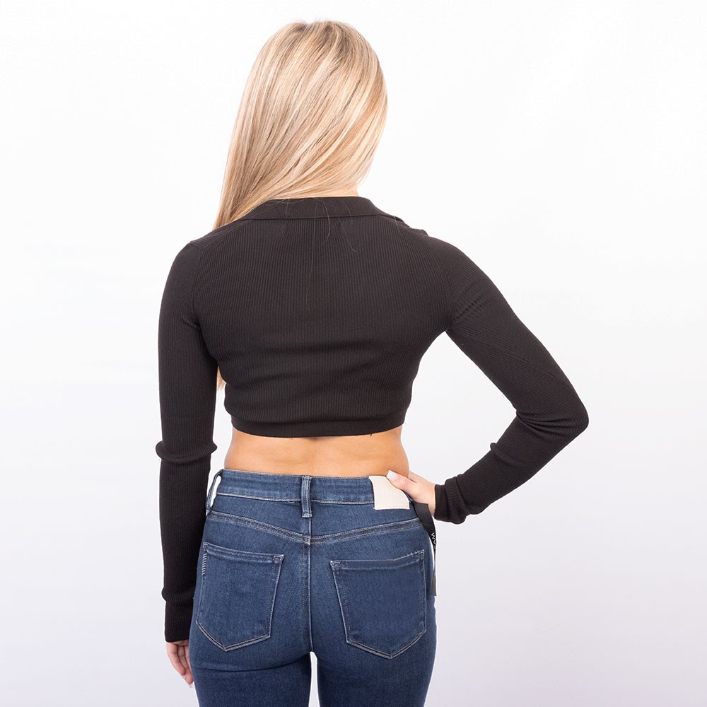 Calvin Klein Jeans Label Tight Crop V Neck Top | Oxygen Clothing