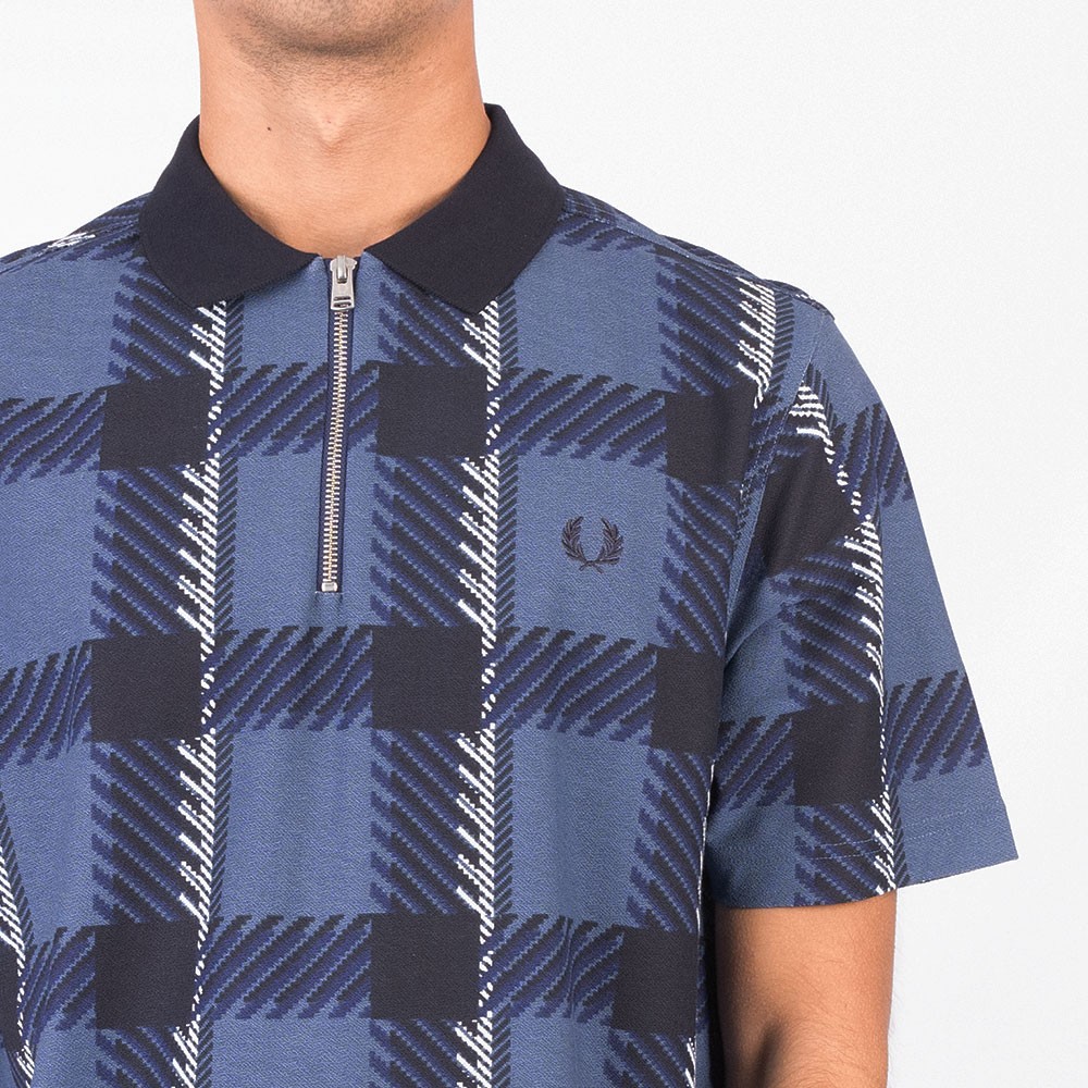 Fred Perry Glitch Tartan Zip Neck Polo Shirt | Oxygen Clothing