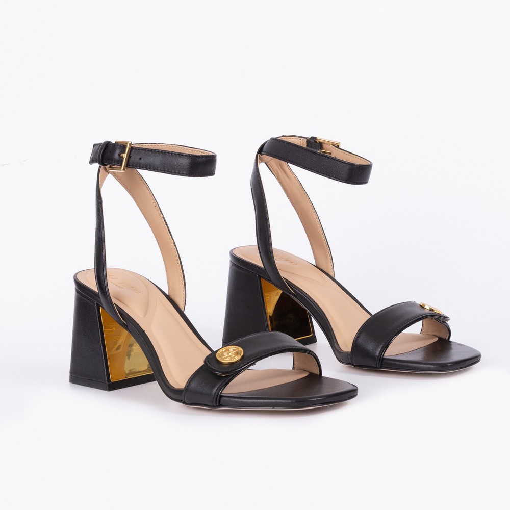 Ted Baker Milliiy Mid Block Heel Sandal With Signature Coin Detail ...