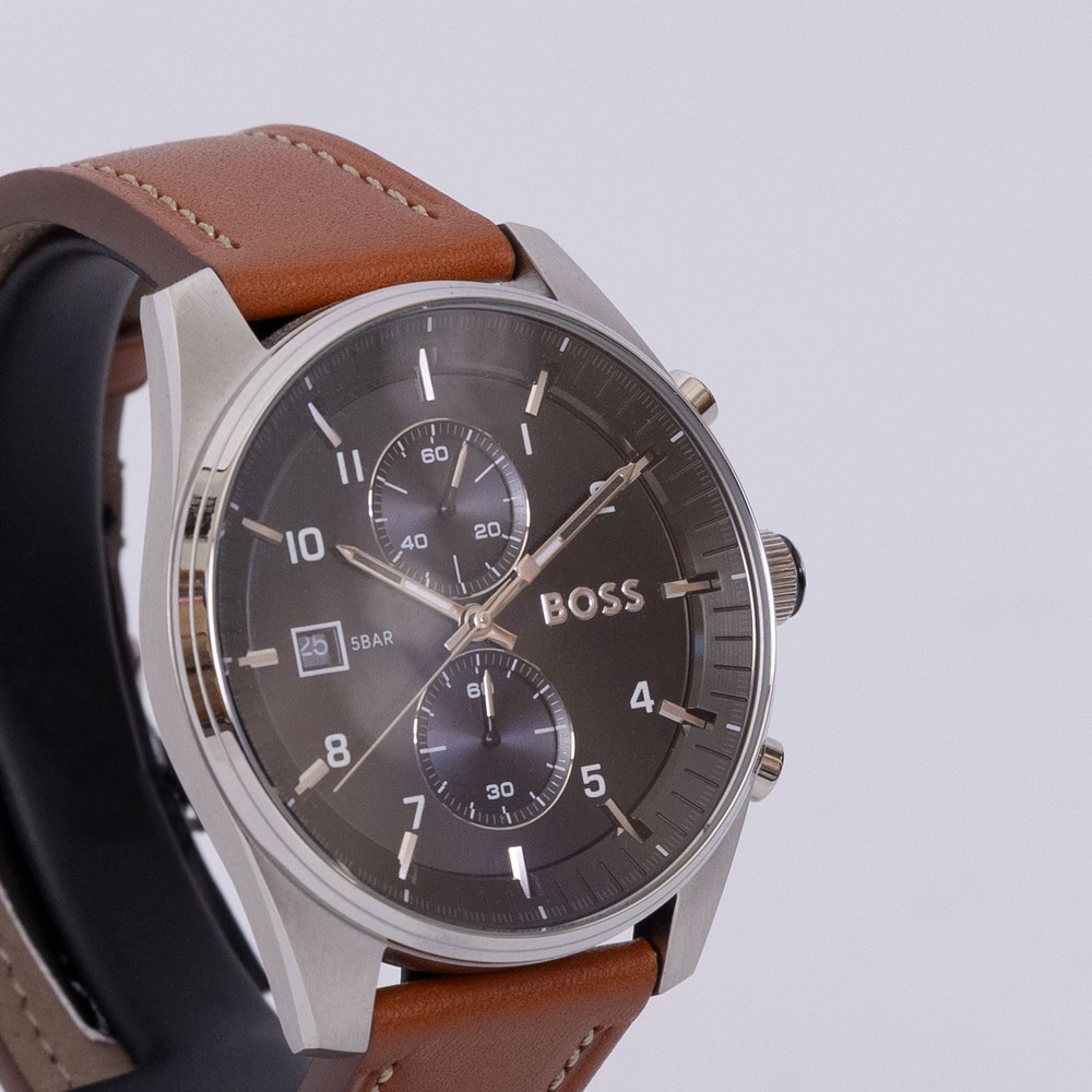 BOSS Brown Leather Strap Chronograph Watch | Oxygen Clothing
