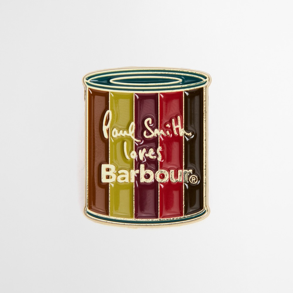 Barbour X Paul Smith Wax Tin Pin Badge | Oxygen Clothing