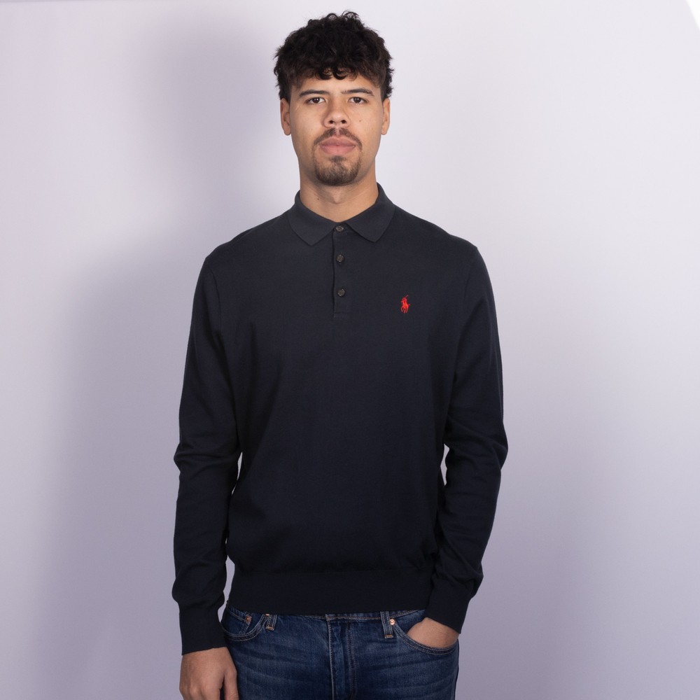 Polo Ralph Lauren Knitted Cotton Long Sleeve Polo Shirt | Oxygen Clothing